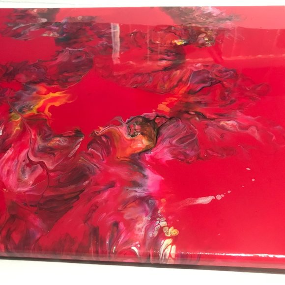 Art | Acrylic Pour Vibrant Red Piece Finished With Resin | Poshmark